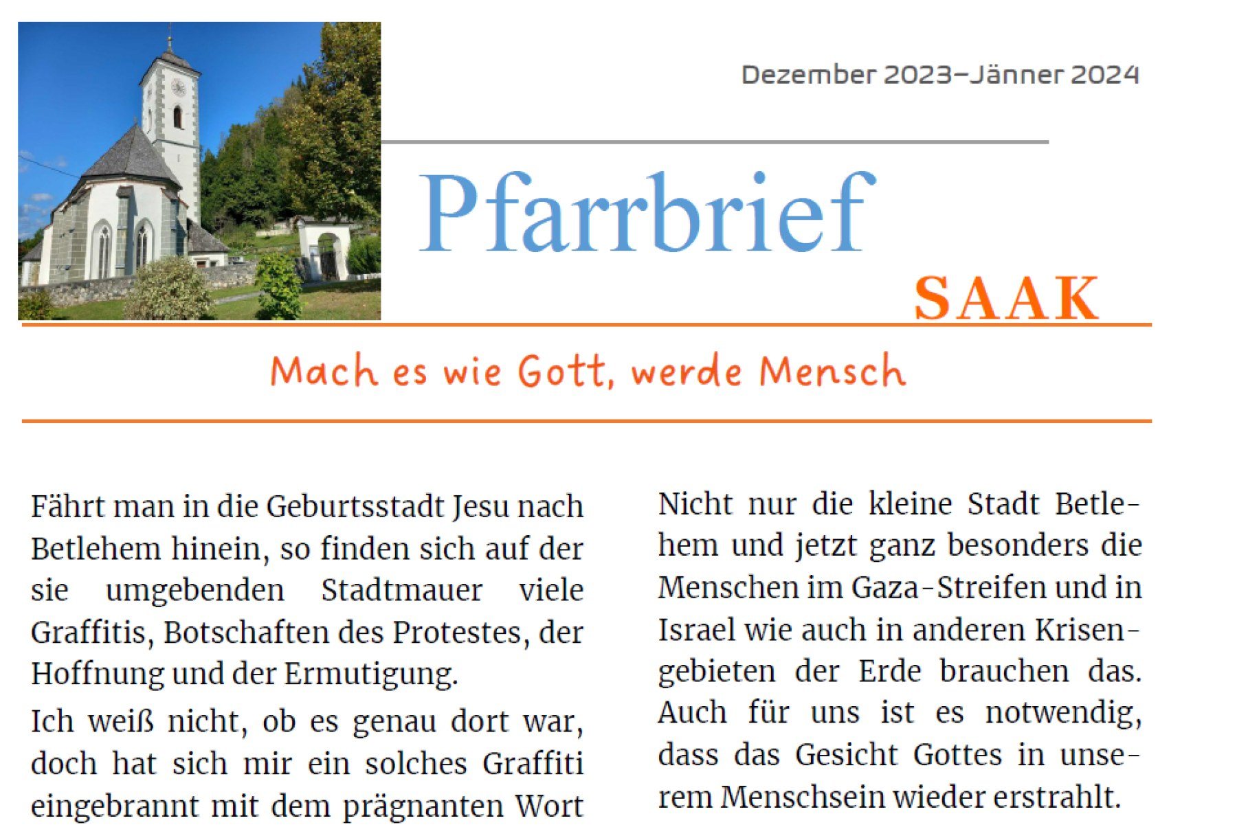 Pfarrbrief Dezember-Jänner