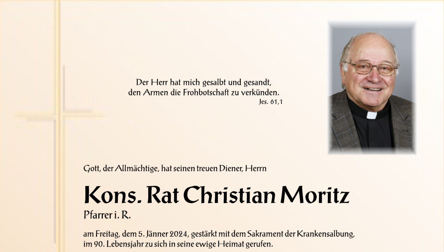 Altpfarrer von Saak, Christian Moritz, ist heimgegangen