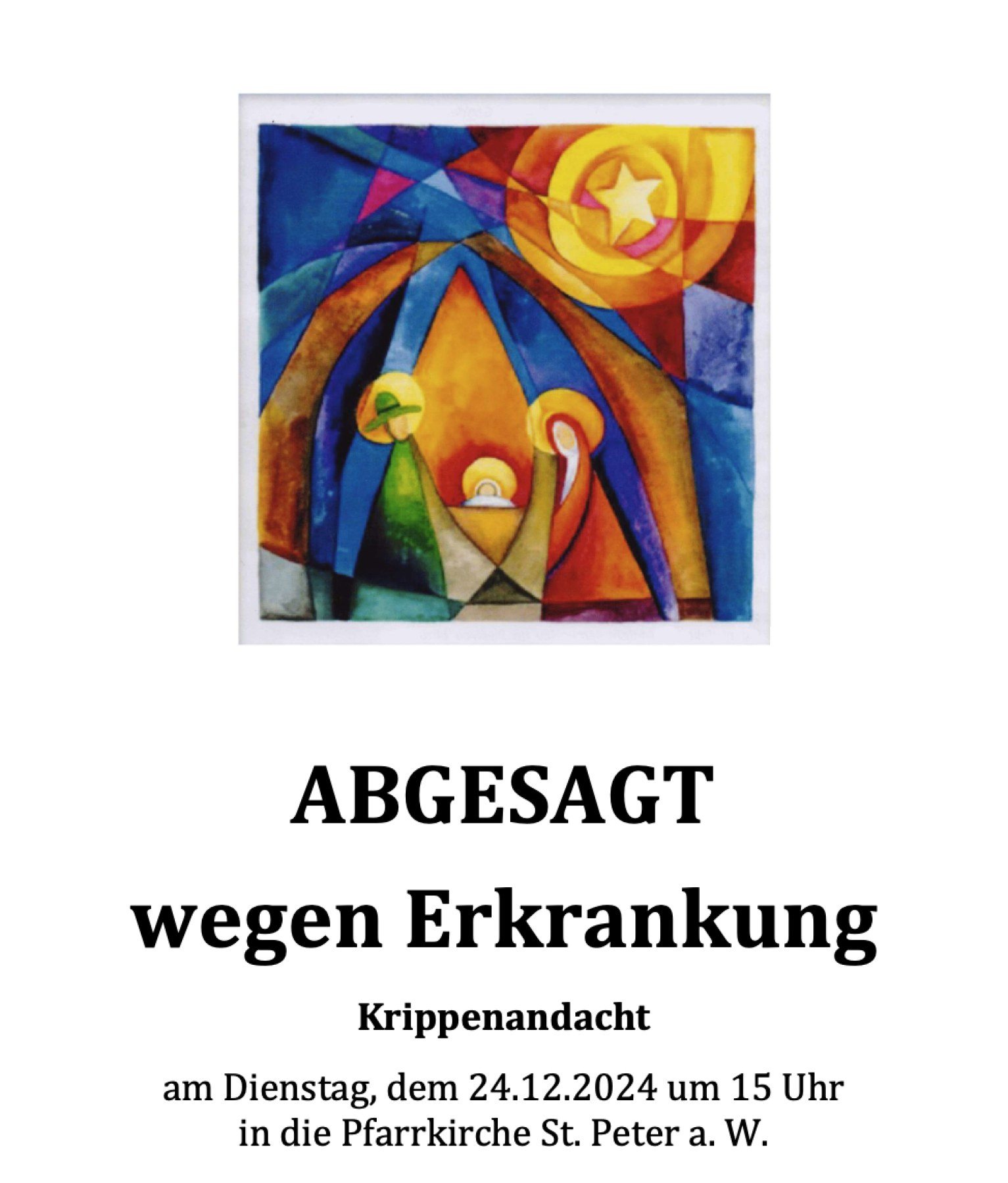 Krippenandacht abgesagt