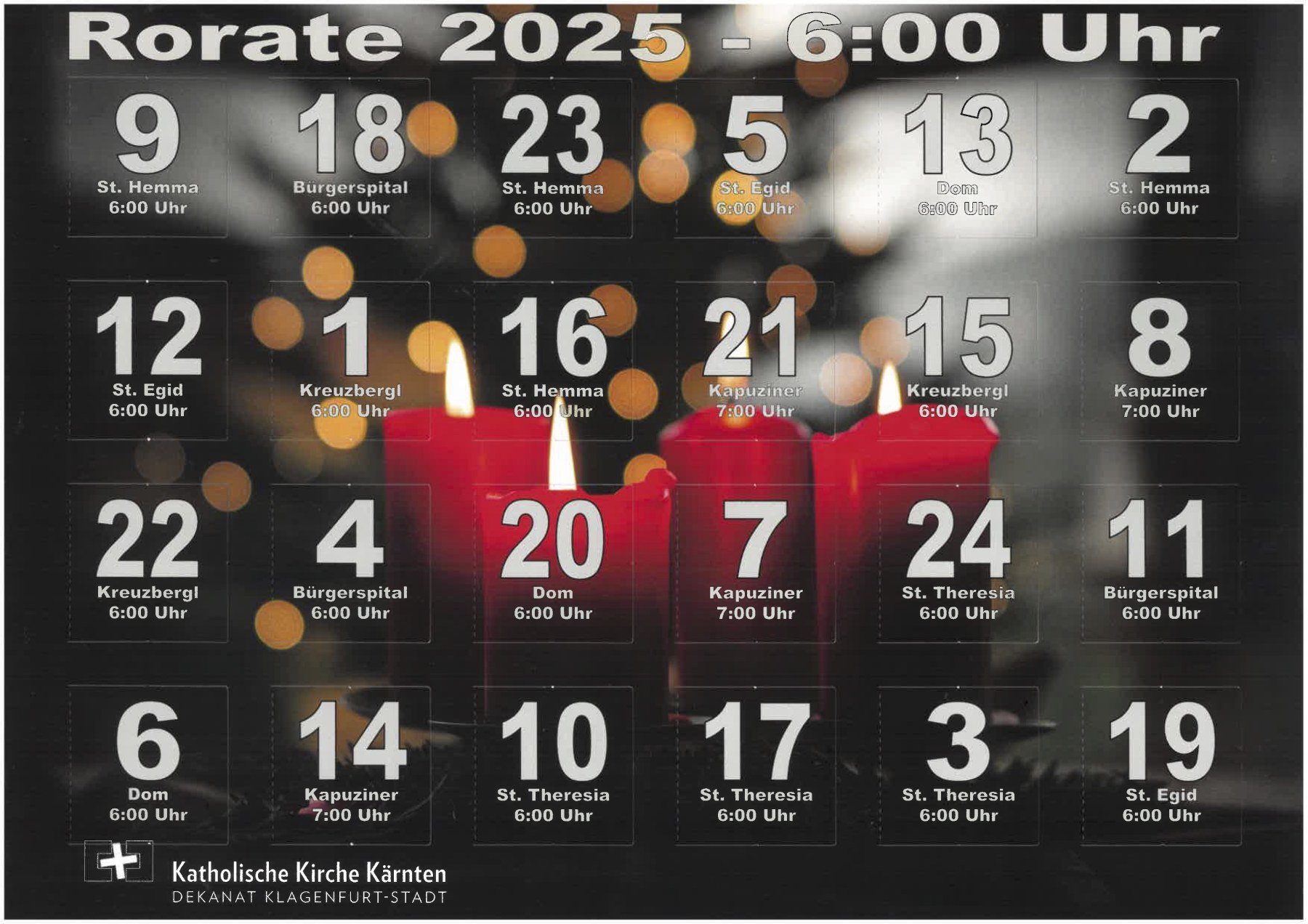 RORATE-ADVENTKALENDER mit den Terminen der frühmorgendlichen Messen