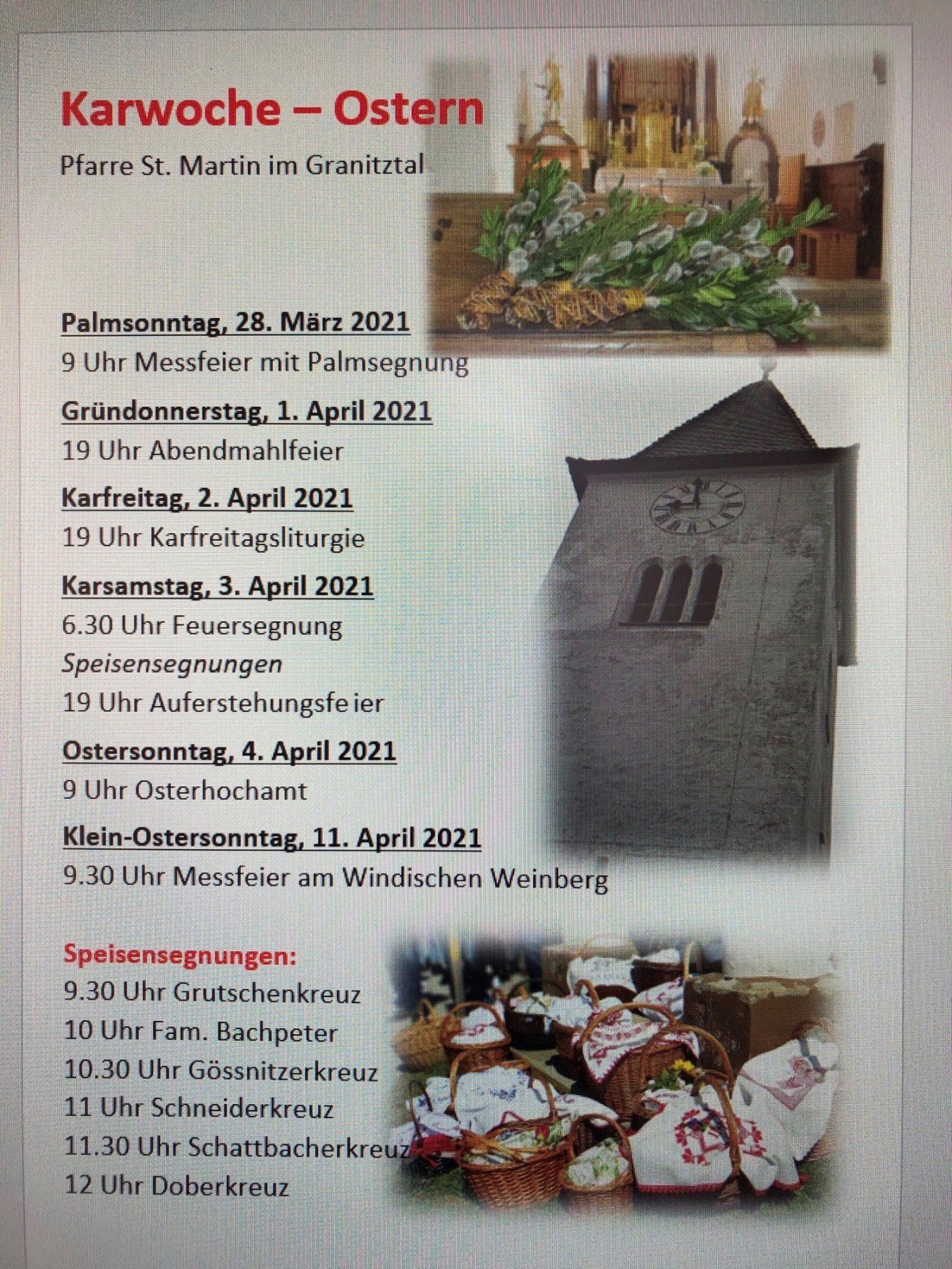 Termine der Karwoche und Ostern